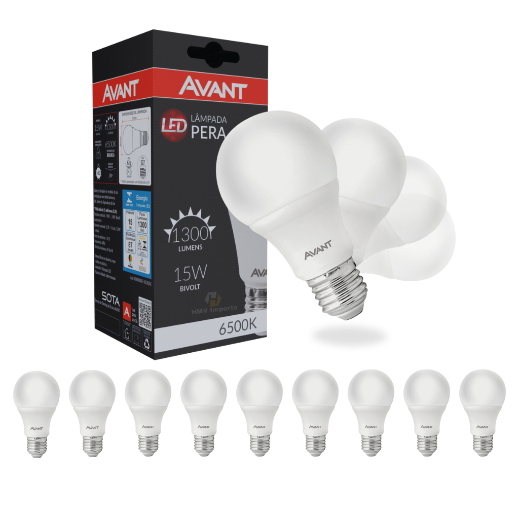 Kit 10 Lâmpada Led 15w Bulbo Branco Frio 6500k Bivolt E27 Avant | Shopee Brasil