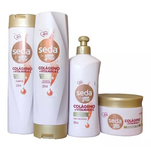 Kit Seda Colágeno+Vitamina C Shampoo+ Condicionador 325ml + Máscara ...