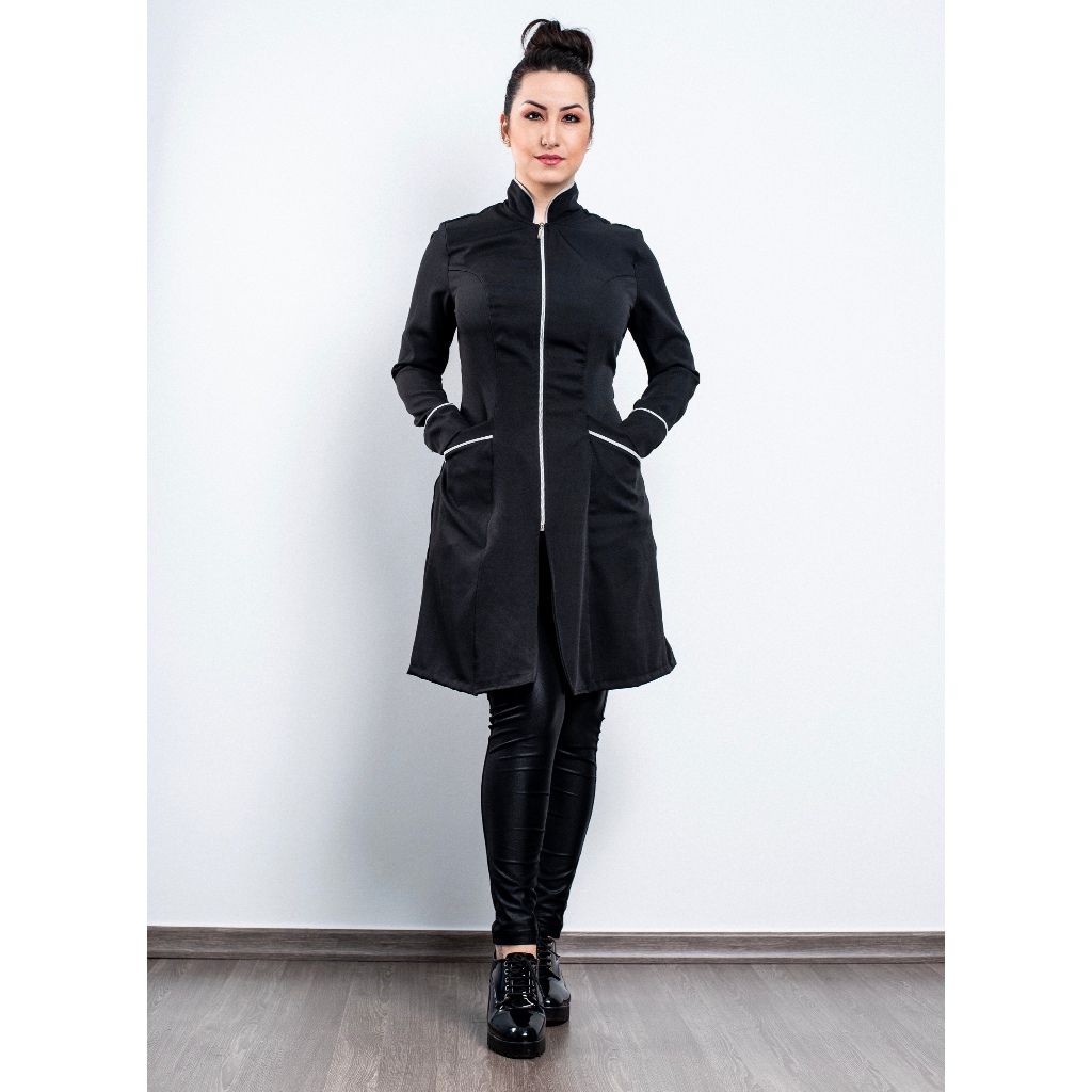 Jaleco Feminino Gabardine Premium Elastano Acinturado Gola Padre Zíper Punho | Shopee Brasil