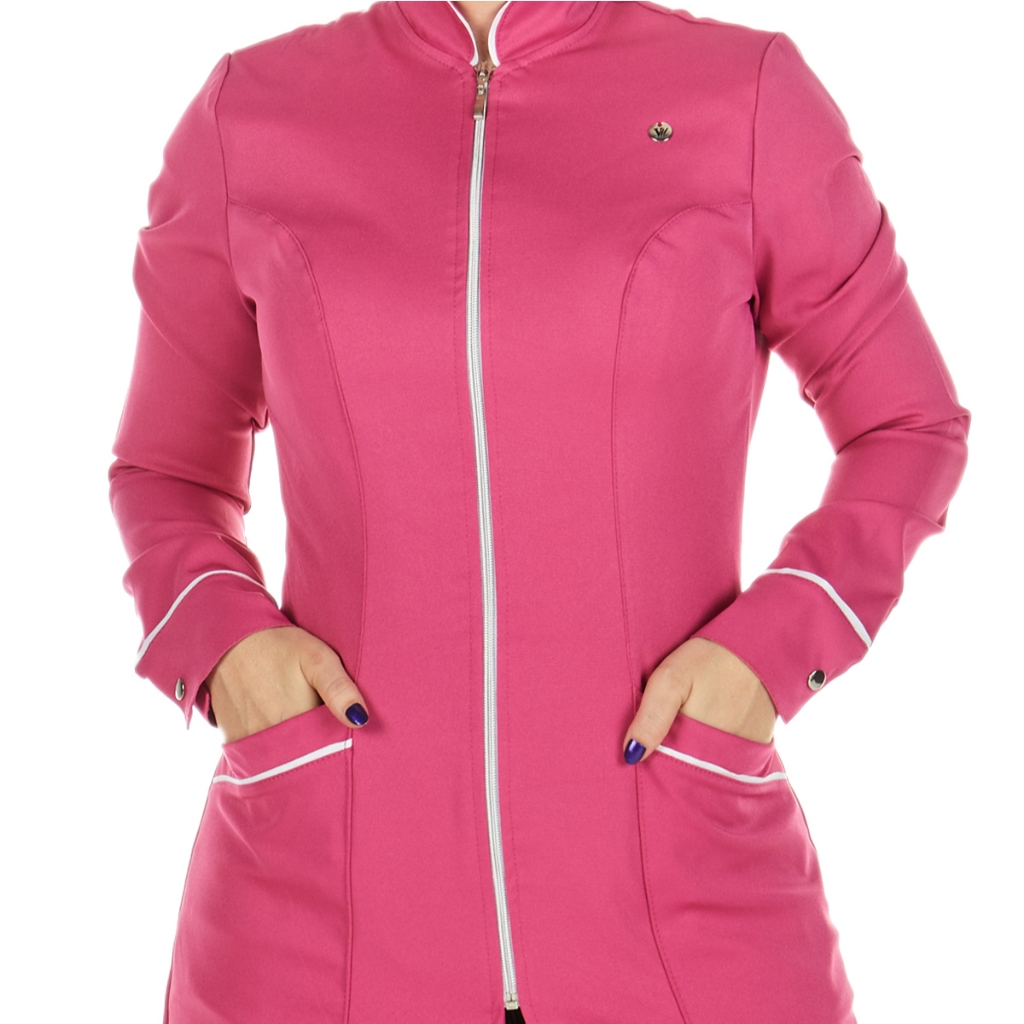 Jaleco Feminino Gabardine Premium Elastano Acinturado Gola Padre Zíper Punho | Shopee Brasil