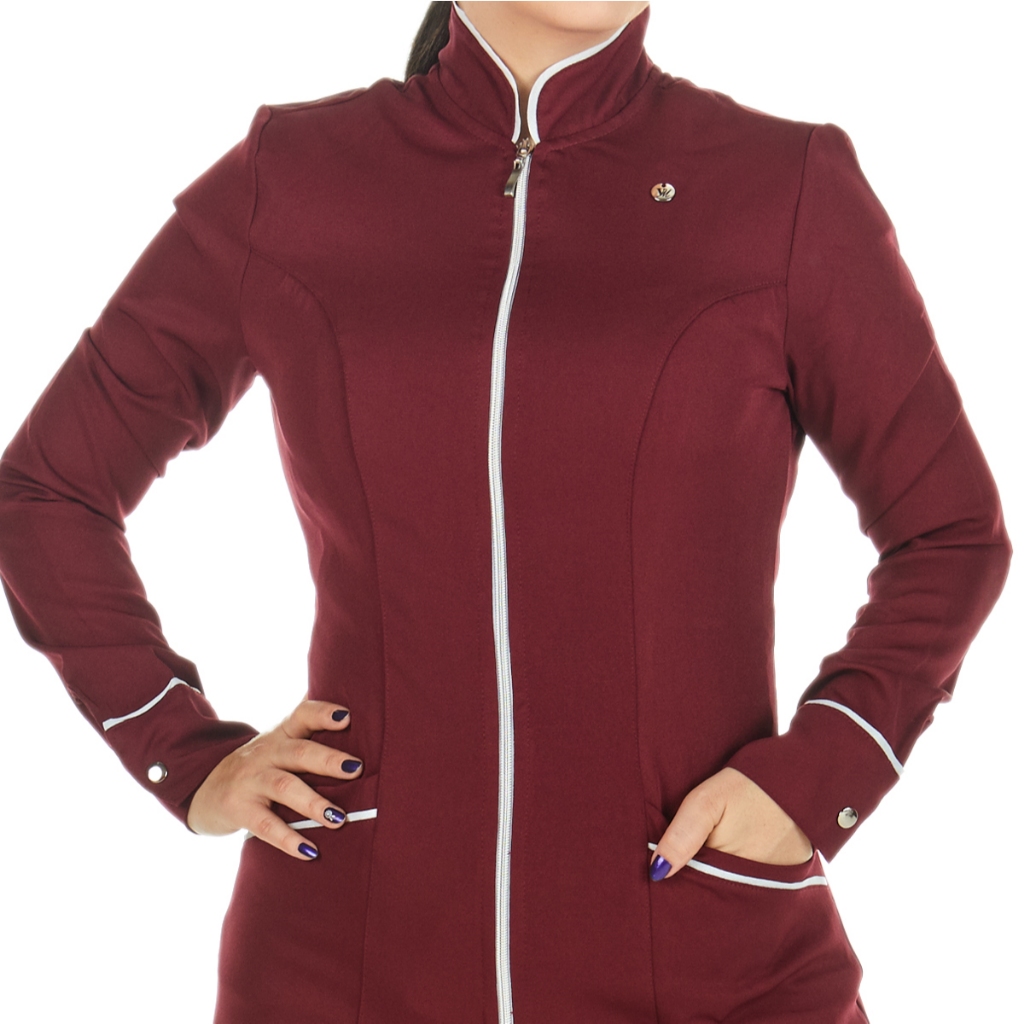 Jaleco Feminino Gabardine Premium Elastano Acinturado Gola Padre Zíper Punho | Shopee Brasil