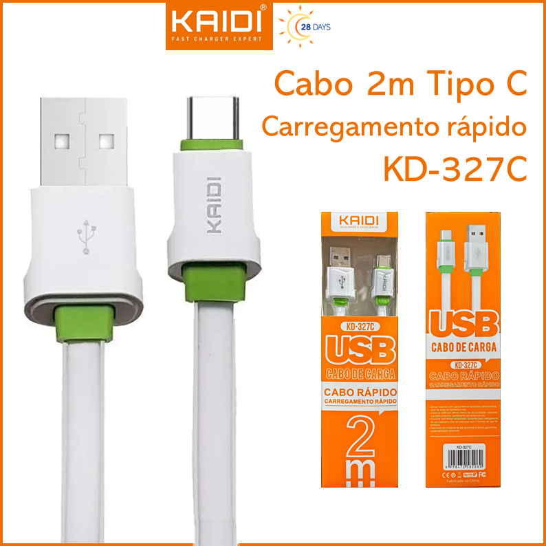 Cabo Carregamento USB para Tipo C 2m Kaidi KD-327C | Shopee Brasil