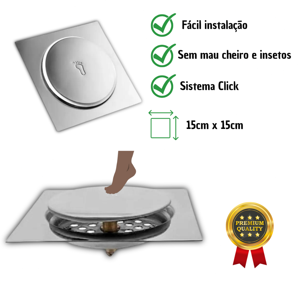 Ralo Inteligente banheiro Click Pop Up Clic 15×15/10×10cm Inox | Shopee ...