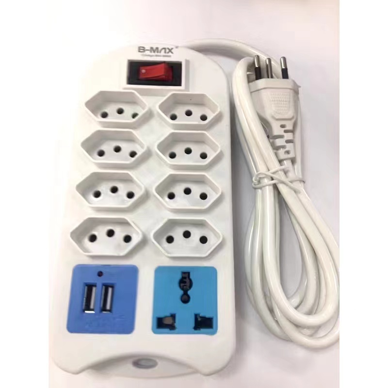 Extensão Elétrica 8 Tomadas Régua Bivolt Com 2 Usb Cabo /5Metros 110/220v BM-8688 | Shopee Brasil