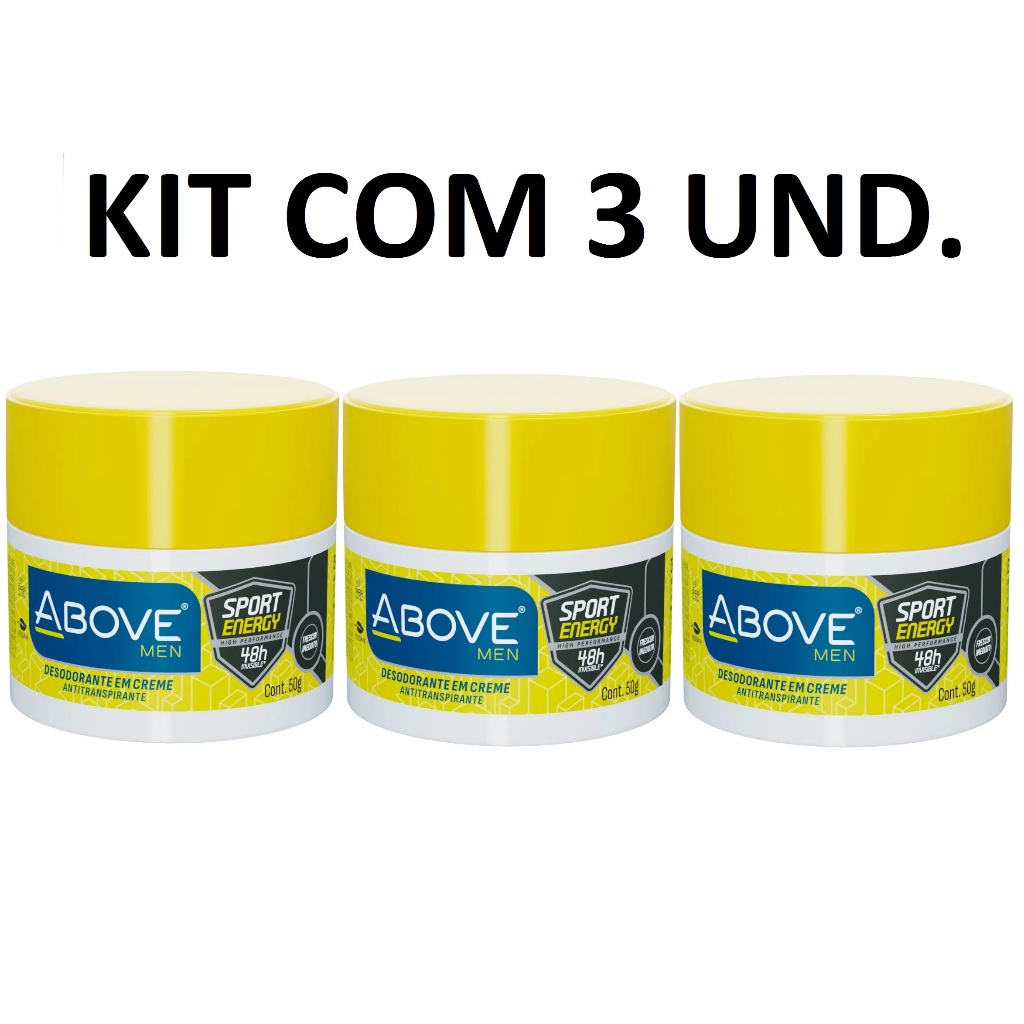 Kit 3 Desodorante Creme Above Men Sport Energy 50g | Shopee Brasil