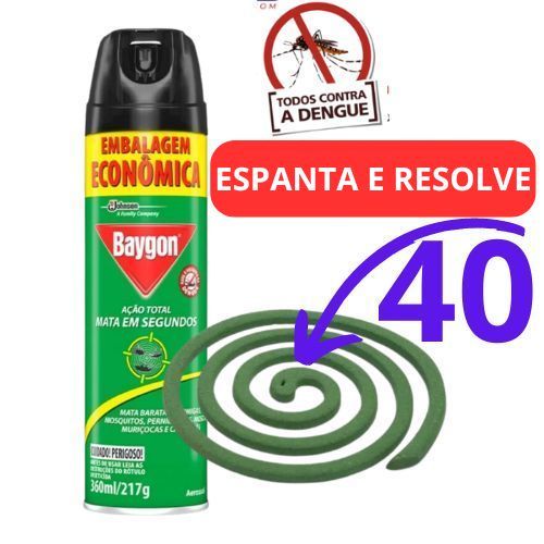 KIT INSETICIDA EM SPRAY BAYGON + 40 REPELENTE ESPIRAL COBRINHA CONTRA ...