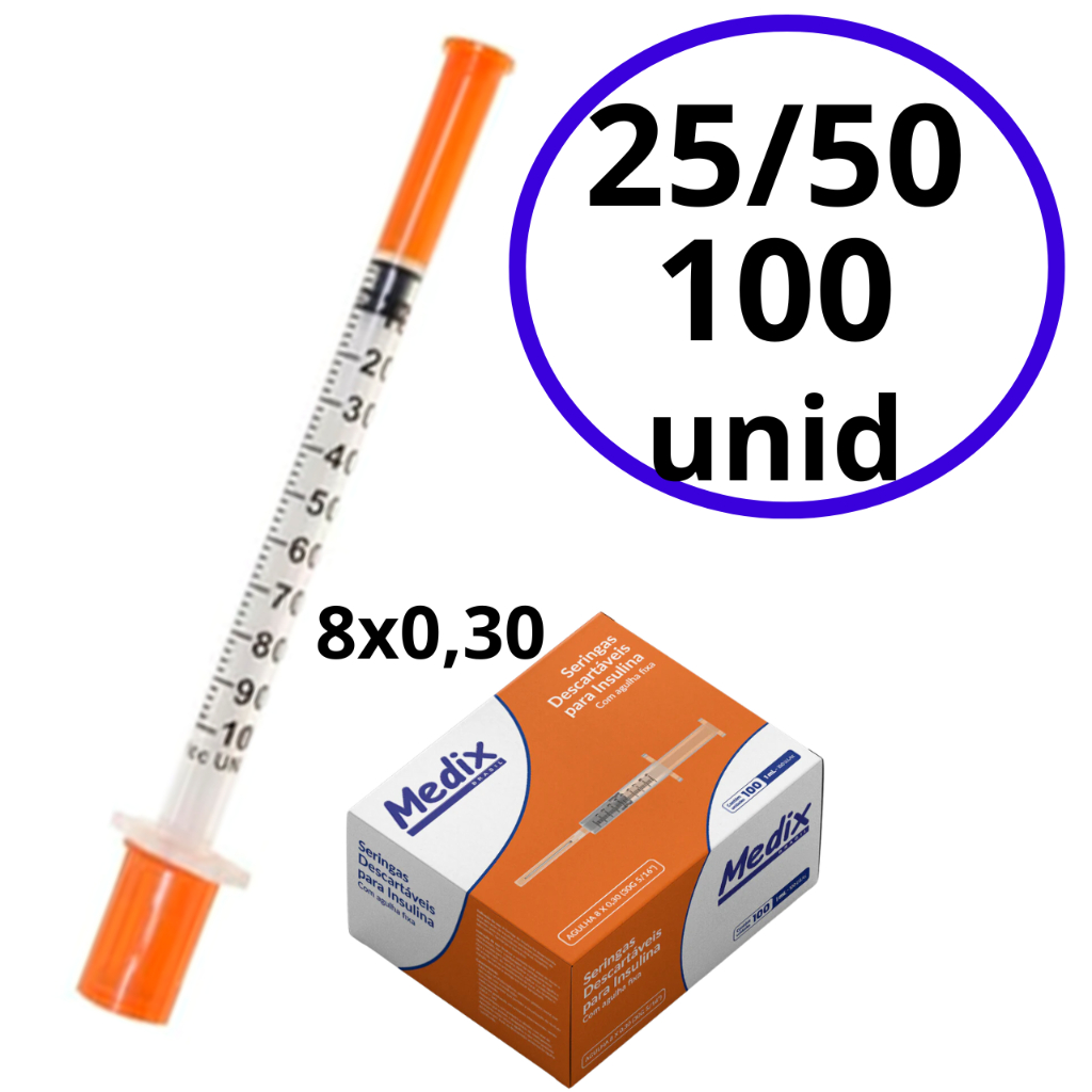 Seringa 1ml C/ Agulha 8x0,30 (30G) 25/50/100 Unidades Medix | Shopee Brasil