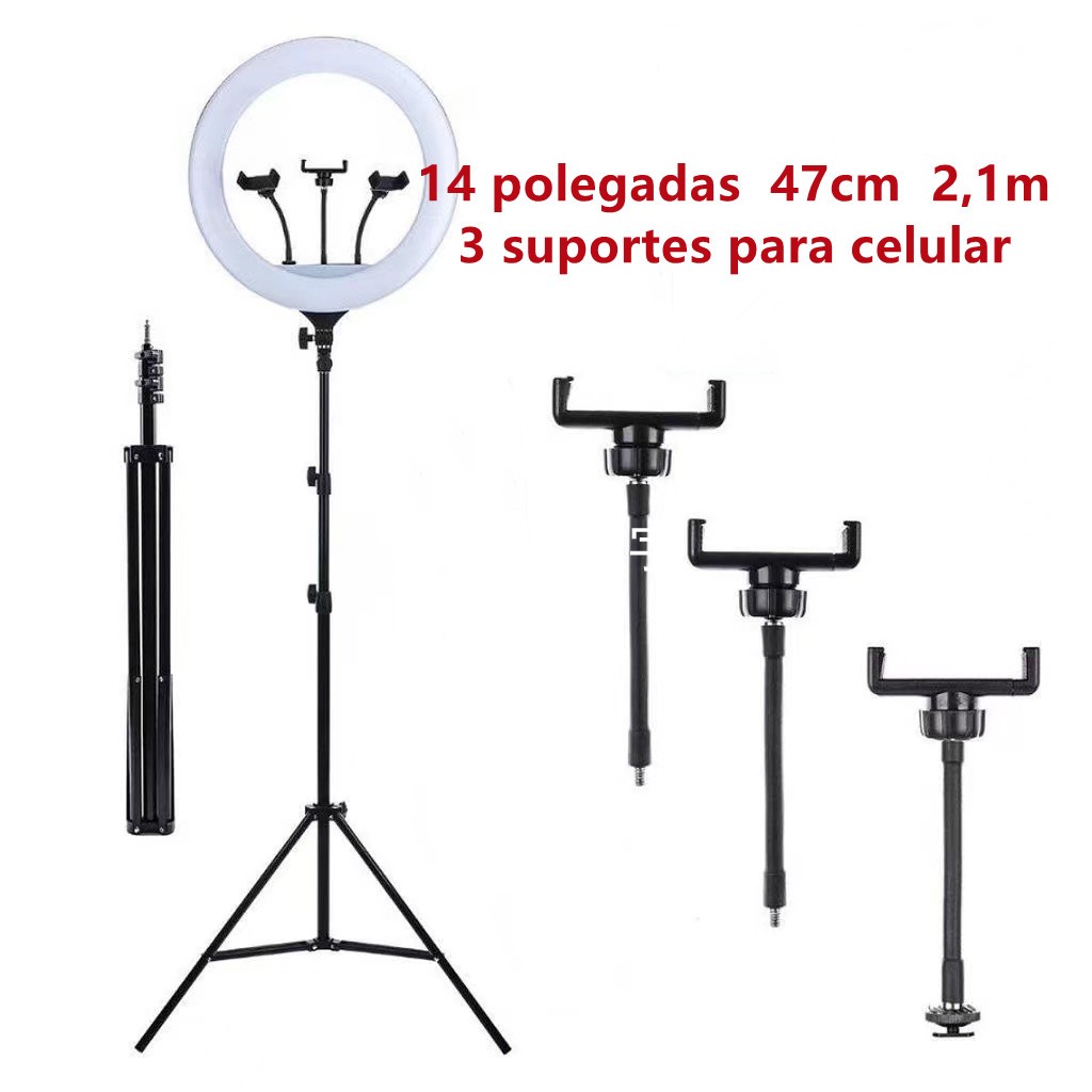 14 Polegadas 37cm Ring Light Iluminador 12 Polegadas Com Tripé De 2 Metro 30cm | Shopee Brasil