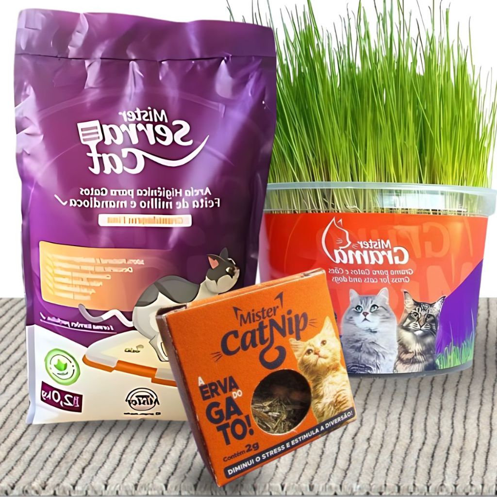 Kit Gato Feliz CatNip Grama para gato Areia Higiênica Biodegradável ...