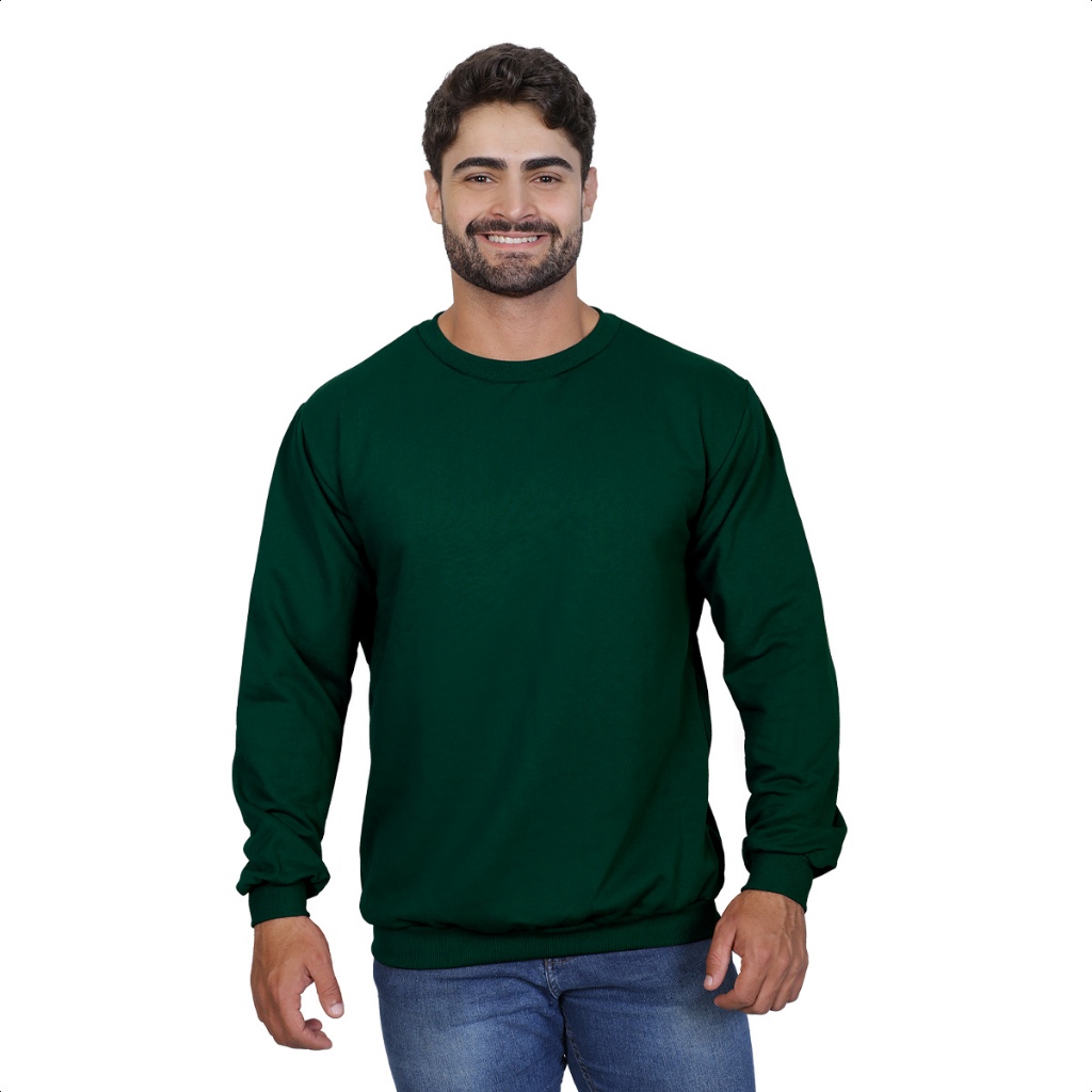 Moletom Careca Verde Militar liso gola redonda unissex com ribana ...