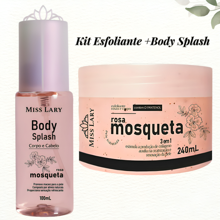 Kit Esfoliante Rosa Mosqueta Corpo e Rosto + Body Splash Corpo e Cabelo -Miss Lary | Shopee Brasil