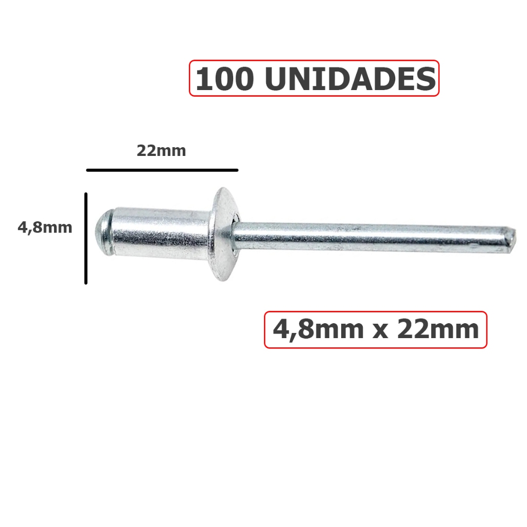 Rebite Pop Repuxo Alumínio Diversos Tamanhos - KIT 100 PEÇAS | Shopee ...