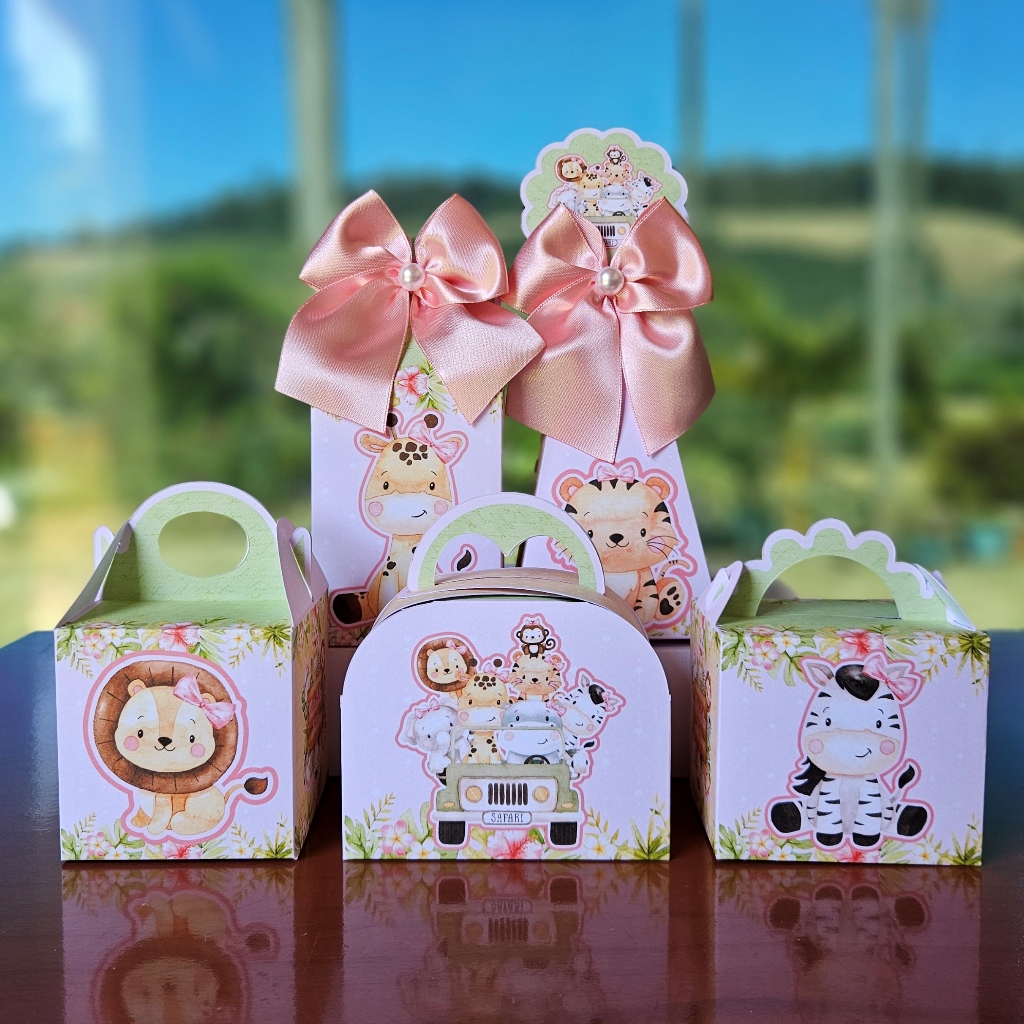 PEGUE E MONTE - Kit Festa Personalizados Safari Rosa Menina Lembrancinhas Caixinhas para festa ...