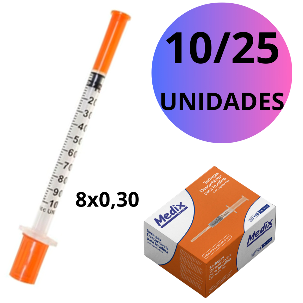 10/25 Unid Seringa 1ml C/Ag. 8x0,30 Medix (30G) | Shopee Brasil