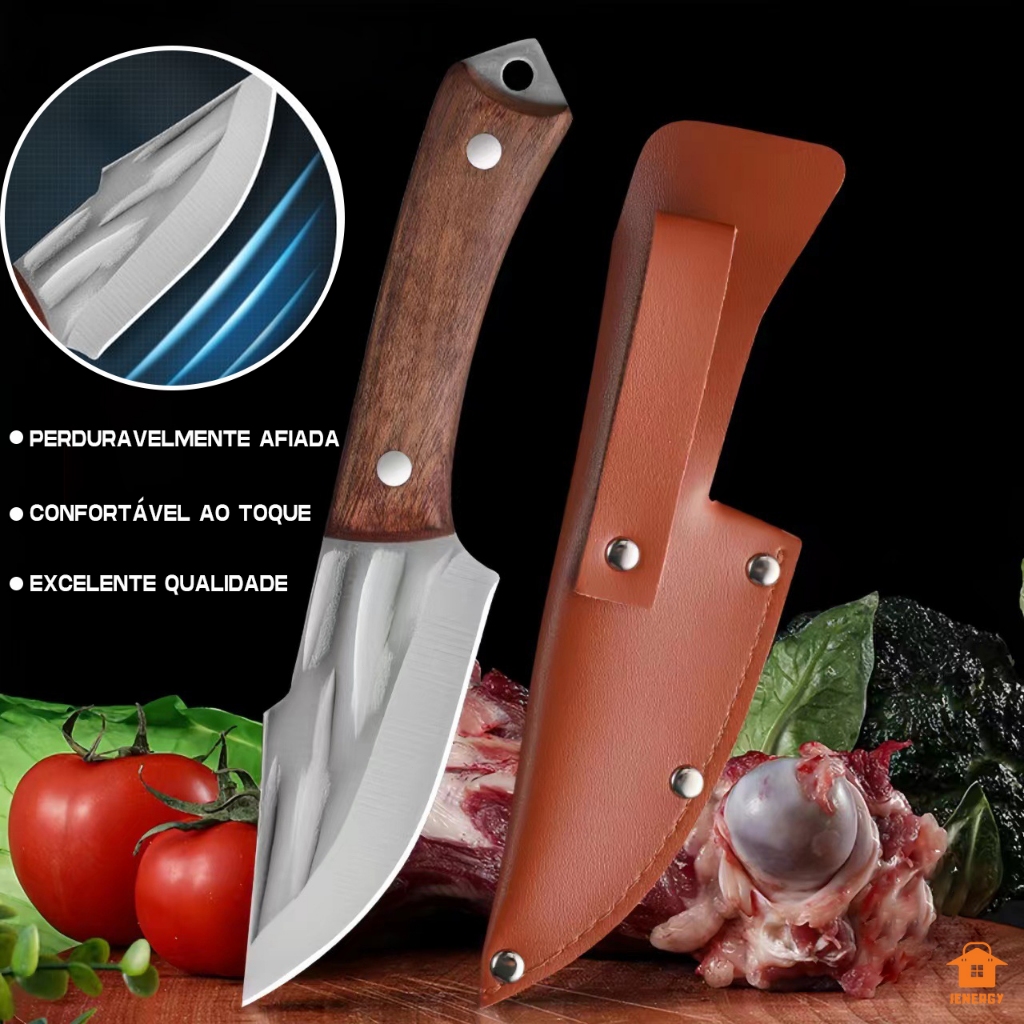 Faca Cutelo Forjado Artesanal Rustico Com Bainha Churrasco Desossar ...