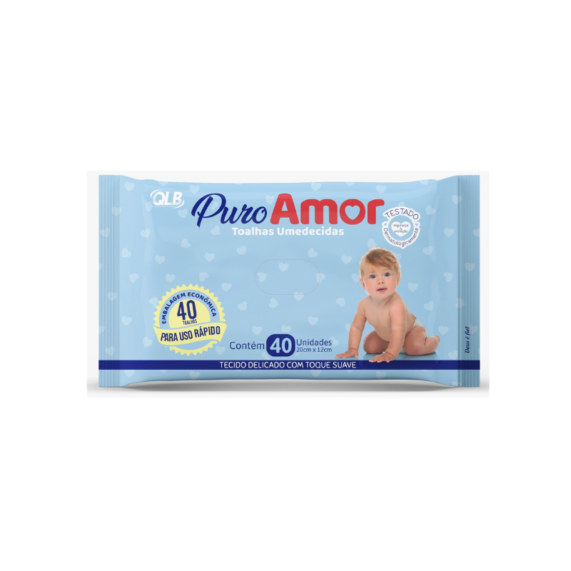 Toalha Umedecida Puro Amor 40 folhas - Embalagem Econômica | Shopee Brasil