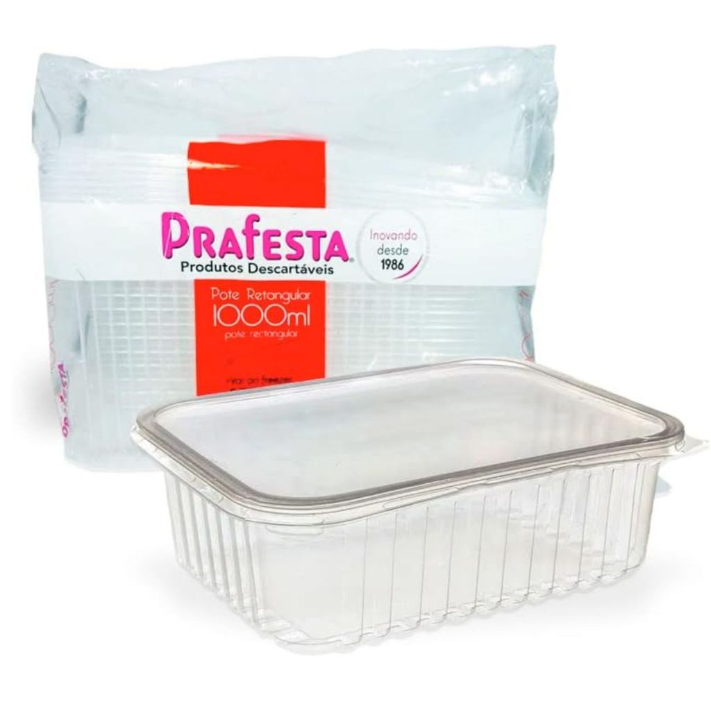 Kit 24un Pote Retangular PRAFESTA 250/350/500/750/1000ml Microondas e Freezer Marmita Fit ...