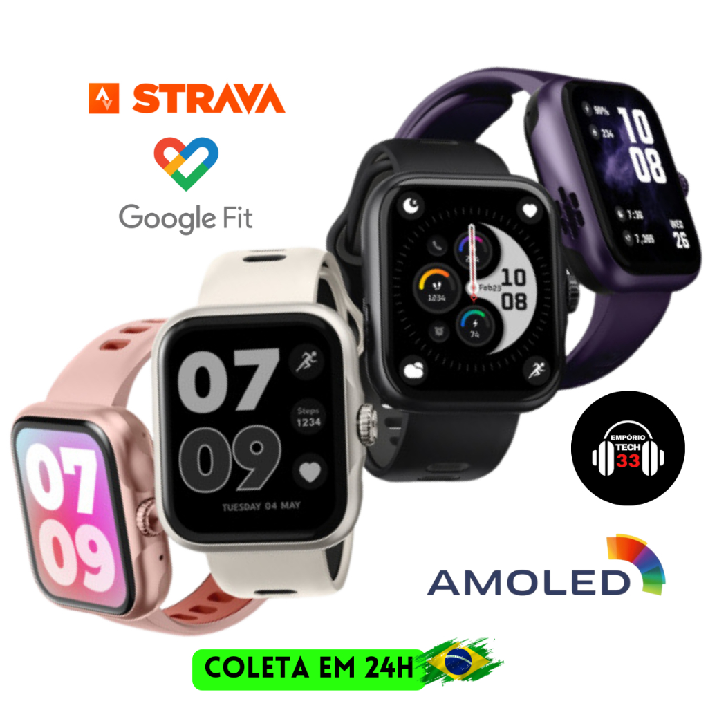 Smartwatch A Prova D'água 3ATM Esportivo Com Strava e Google Fit e GPS ...
