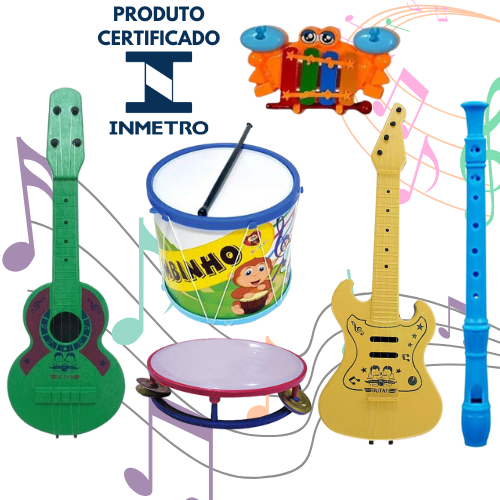 Kit 6 Instrumentos Musical Tambor Violão Guitarra Pandeiro Flauta Xilofone Bumbo Infantil ...