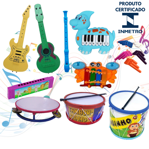 Kit 10 Instrumentos Musical Violão Pandeiro Flauta Guitarra Bumbo Infantil Brinquedo Banda ...