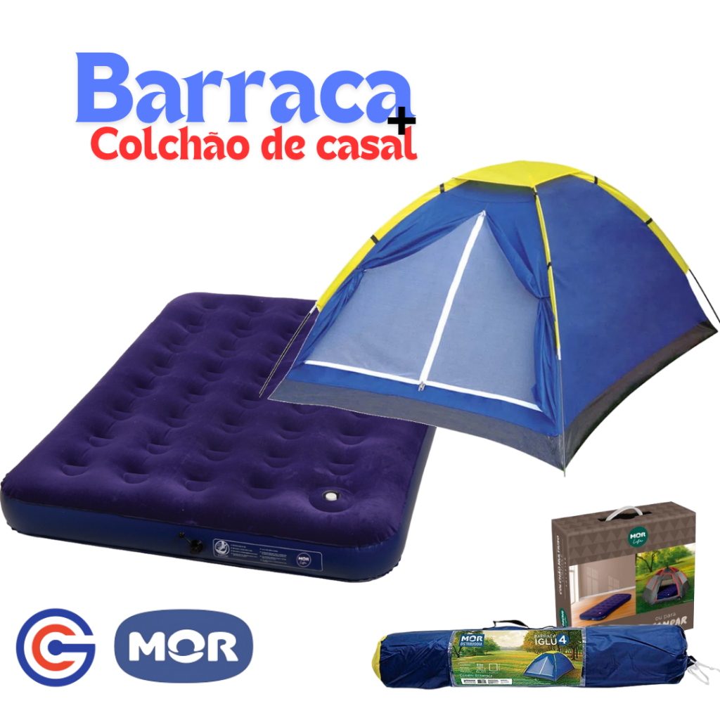Kit Barraca Camping 3 Pessoas + Colchão Inflável de Casal Bomba ...