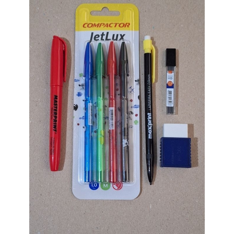 Kit canetas Compactor + lapiseira, grafite, borracha e marca texto ...