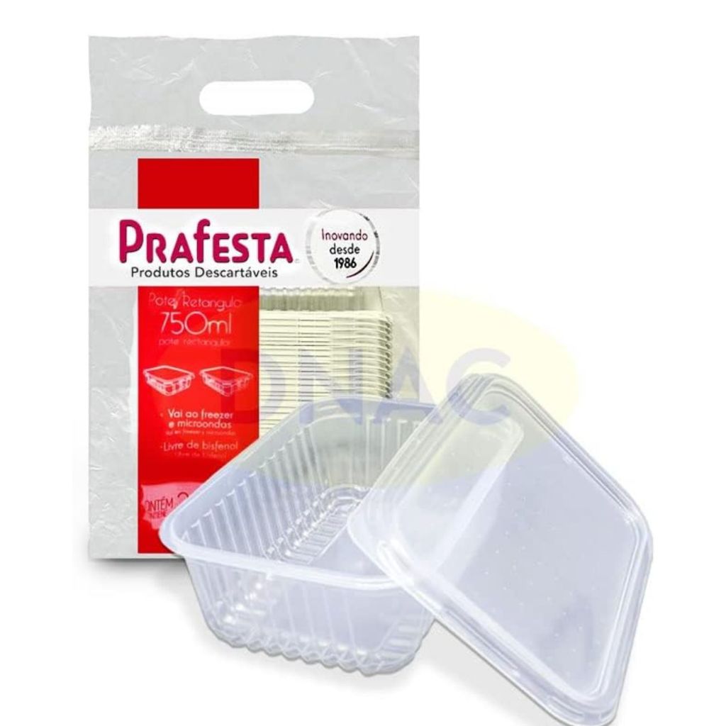 Kit 24un Pote Retangular PRAFESTA 250/350/500/750/1000ml Microondas e Freezer Marmita Fit ...