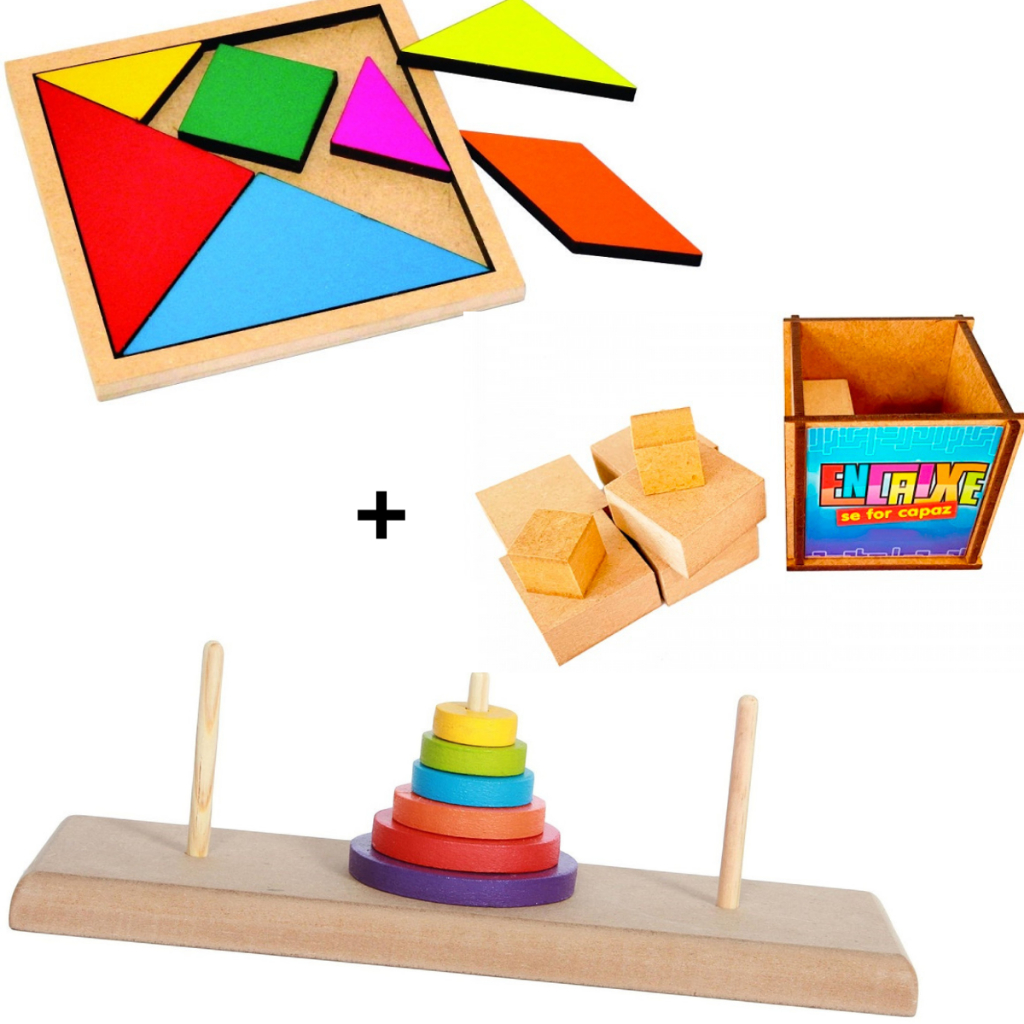 kit Com 3 Jogos Educativos Pedagógico - Tangram + Torre de Hanói ...