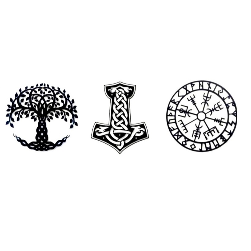 Trio Mandalas Viking em Mdf Arvore da vida Vegvisir Martelo de Thor ...