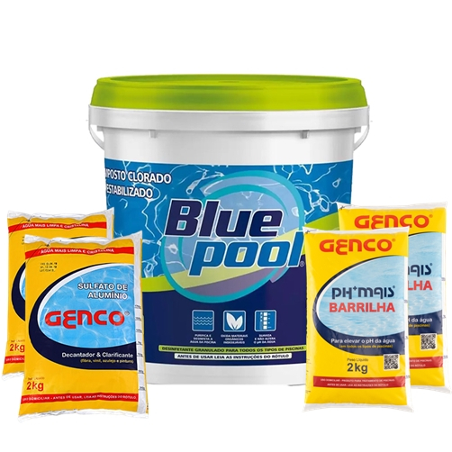 Kit GENCO Barrilha 4kg sulfato 4kg BLUEPOOL Smart Cloro 10kg Para Piscinas | Shopee Brasil