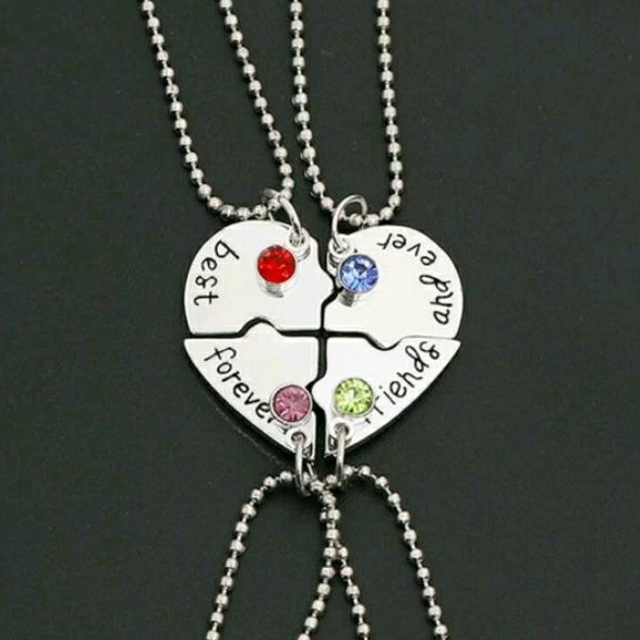 Colar Da Amizade 4 Amigas BFF Prata Coração | Shopee Brasil