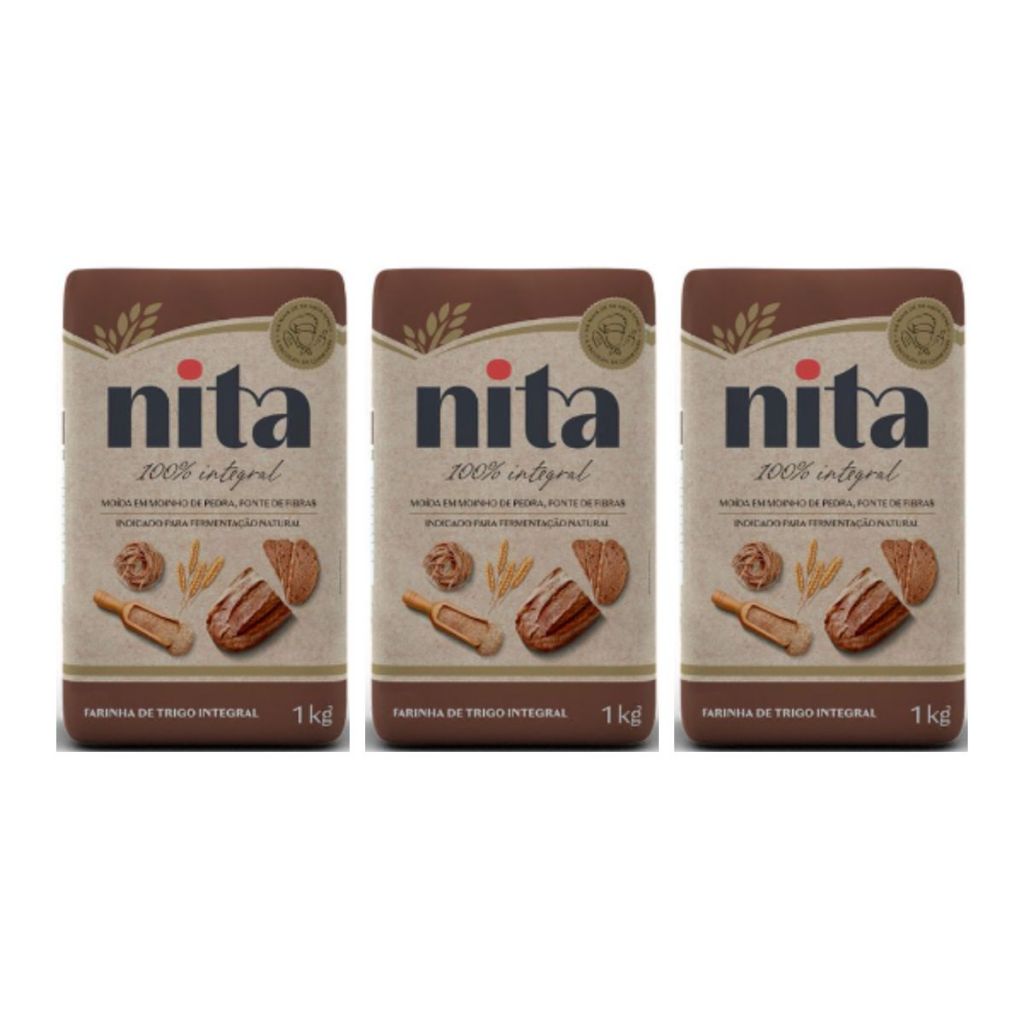 Kit C/3 Farinha De Trigo 100% Integral Nita 1kg | Shopee Brasil