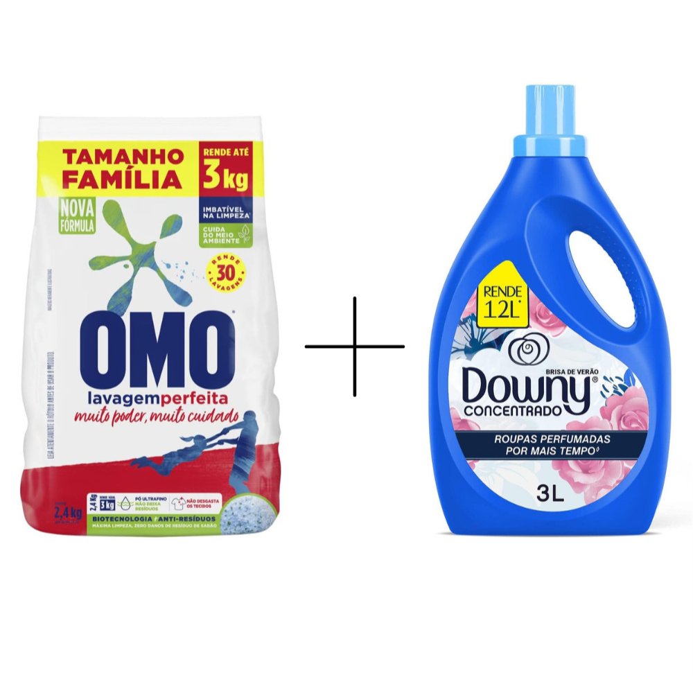 Kit Sabão em Pó Omo 2,4Kg Rende até 3Kg + Amaciante Downy Brisa de ...