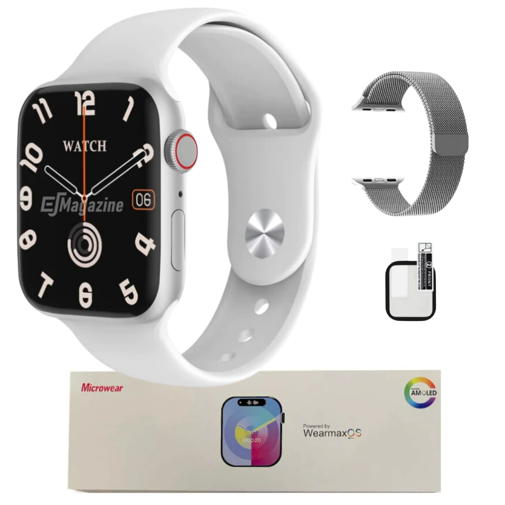 Smartwatch W99+ Plus Series 9 Prata Com Pulseira Metal Milanese e Pelicula Chatgpt Memória ...