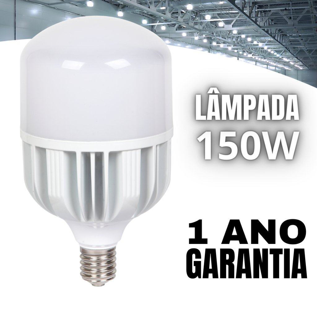 Lâmpada Led Super Bulbo Alta Potência 100w, 150w e 200w E27 Bivolt 6500K Branco Frio 1 Ano ...
