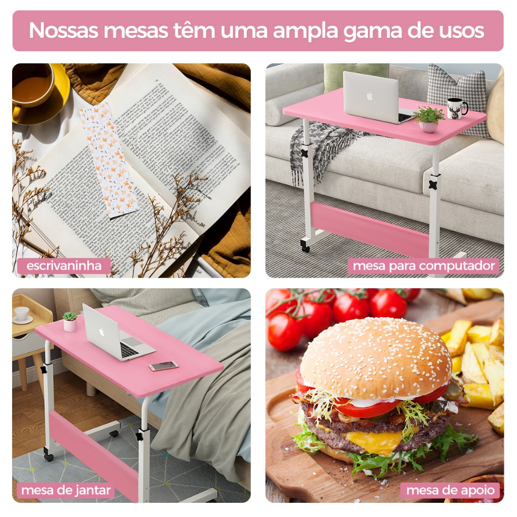 Mesa Mutiuso Mesinha Notebook Com Altura Regulavel e Rodinhas Tablet ...