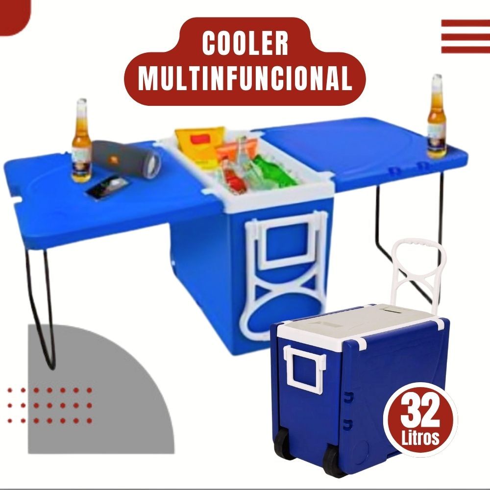 Cooler Multifuncional 3 em 1 Super Térmica 32 Litros com 2 Mesas ...