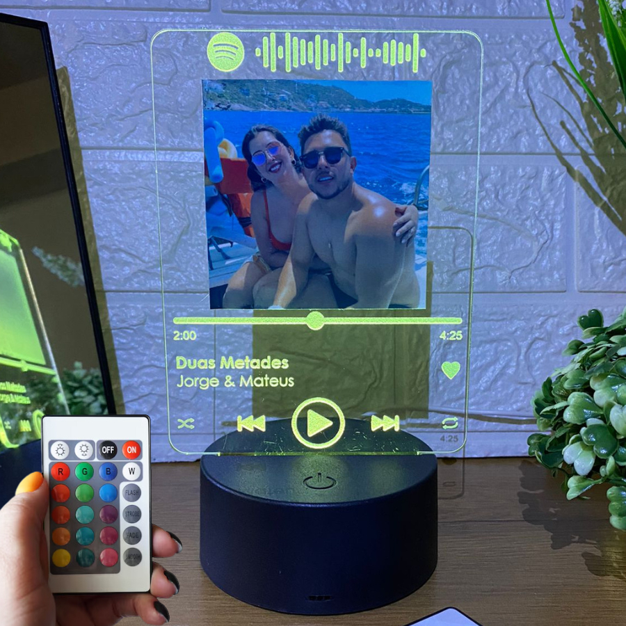 Luminária Spotify Personalizada Casal Namorados Amizade Foto LED RGB ...