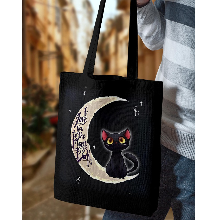bolsa gato preto - ecobag preta com desenho de gatinho na lua- | Shopee Brasil