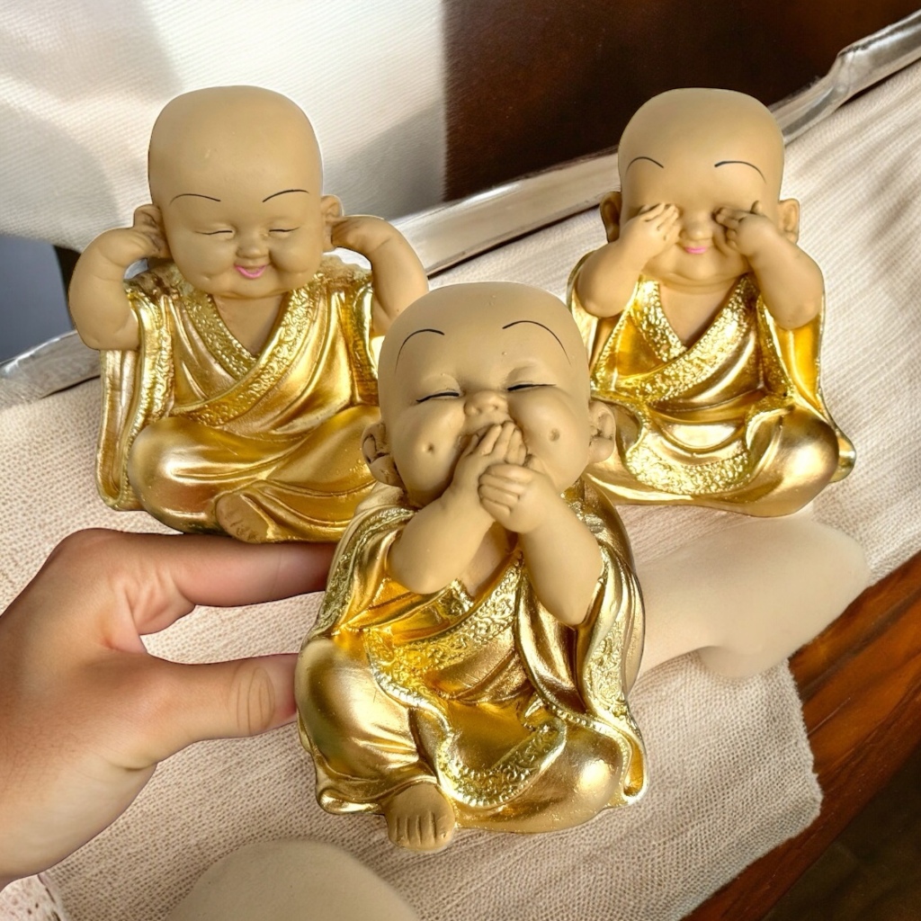 Kit C/3 Budas CORES DIVERSAS Ouro Rico Gesso Monge Bebê Cego Surdo Mudo ...