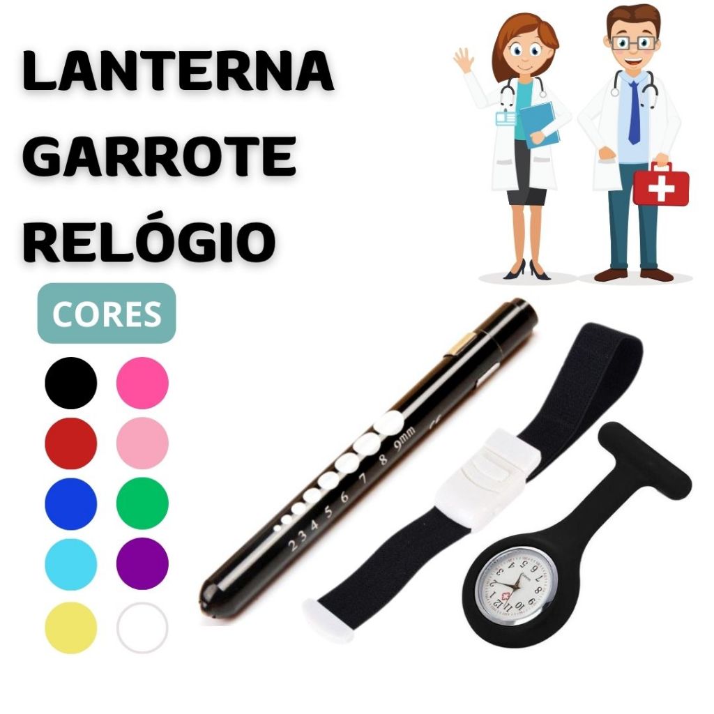 KIT ENFERMAGEM - MATERIAL DE BOLSO - Relógio Jaleco/ estetoscópio ...