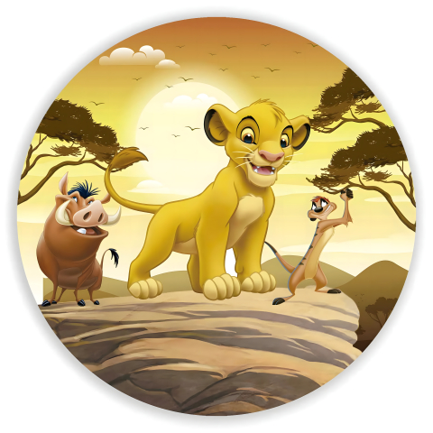 Painel Festa Infantil Redondo Rei Leão Cute Simba, fundo Sol Reluzente ...