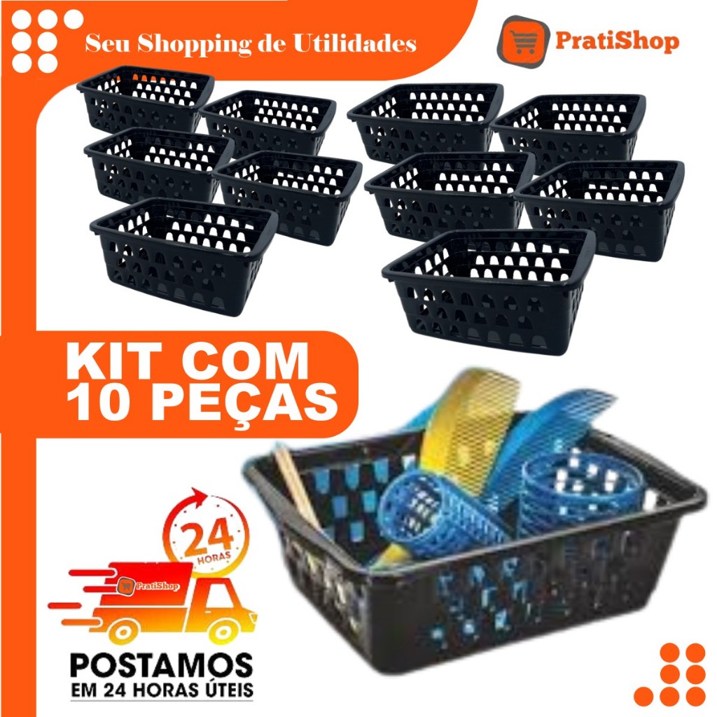 Caixa Organizadora Cesto Organizador kit 10 Peças 16x12x6cm Preto ...