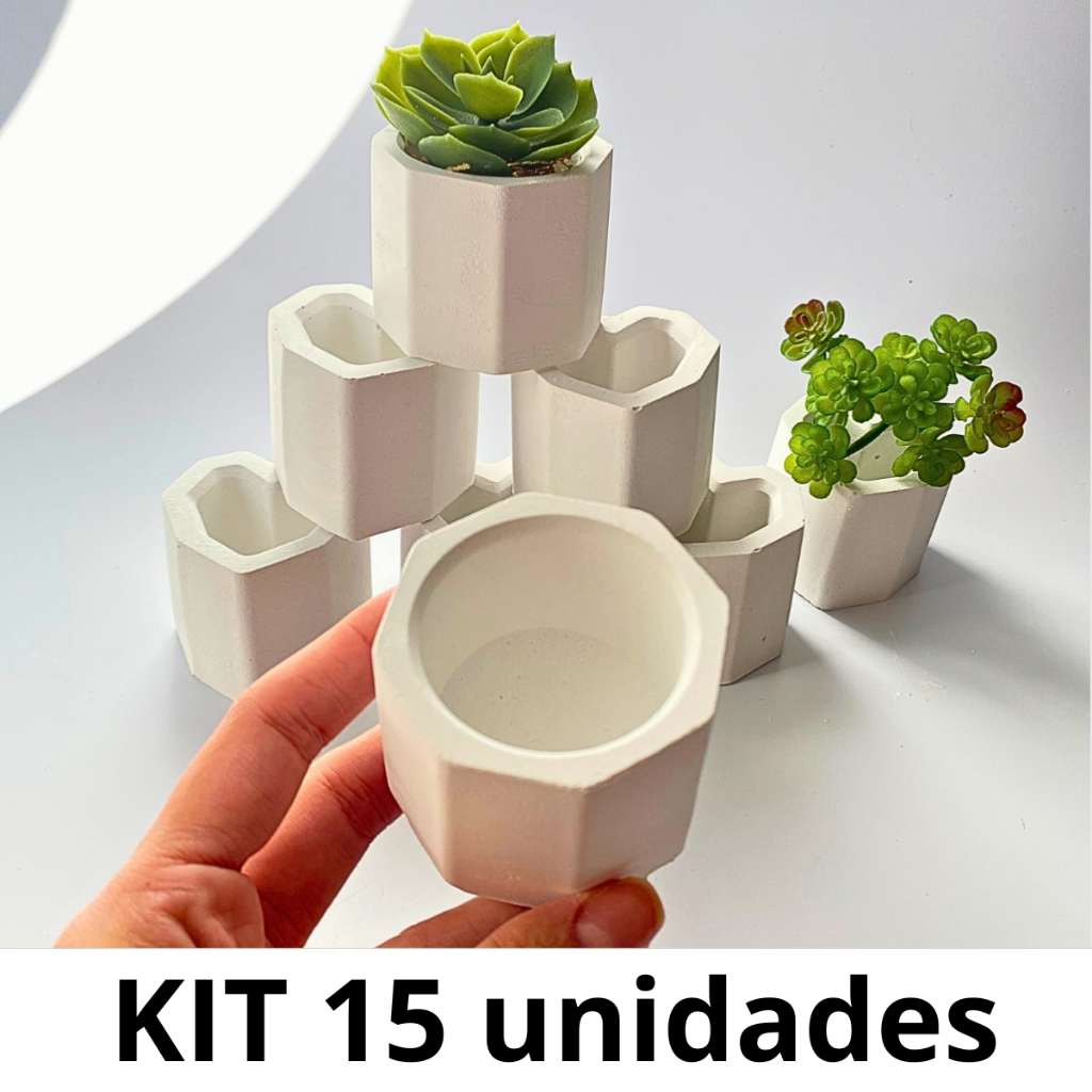 Kit 15 vasinhos de gesso decorativo para suculentas, porta velas ...
