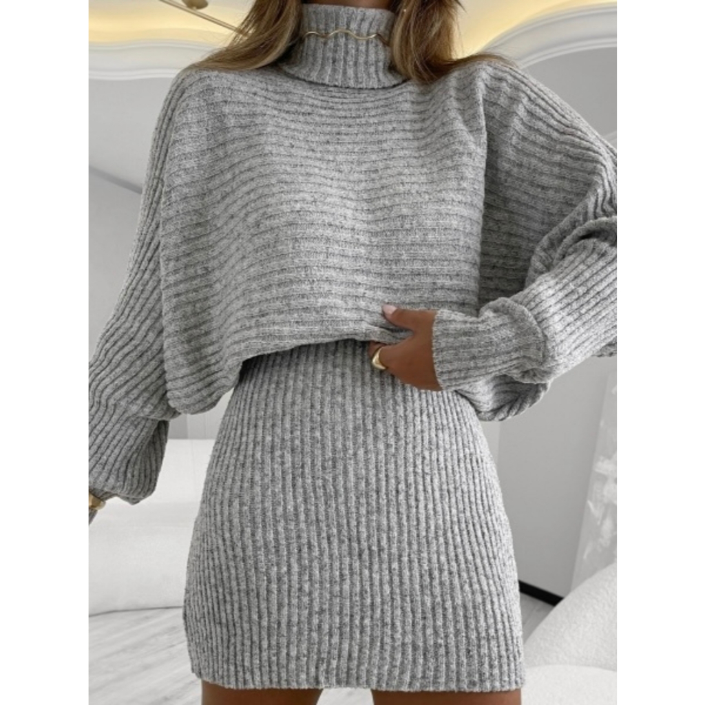 Conjunto de Tricot Feminino Manga Bufante Trico Inverno Mousse Saia e Cropped | Shopee Brasil