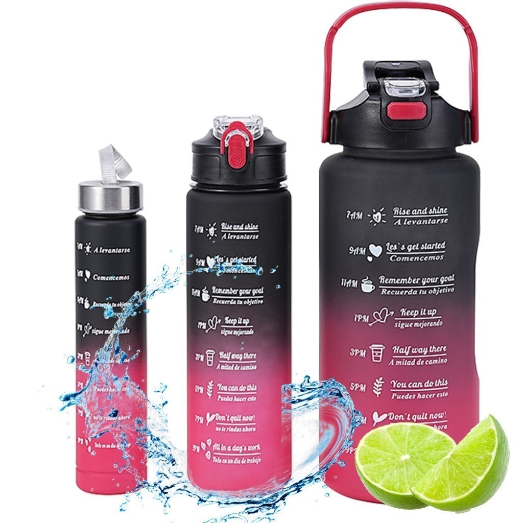 Kit 3 Garrafas Squeeze Motivacionais Garrafa Água Academia Com 2L e 900ml e 300ml Portátil ...