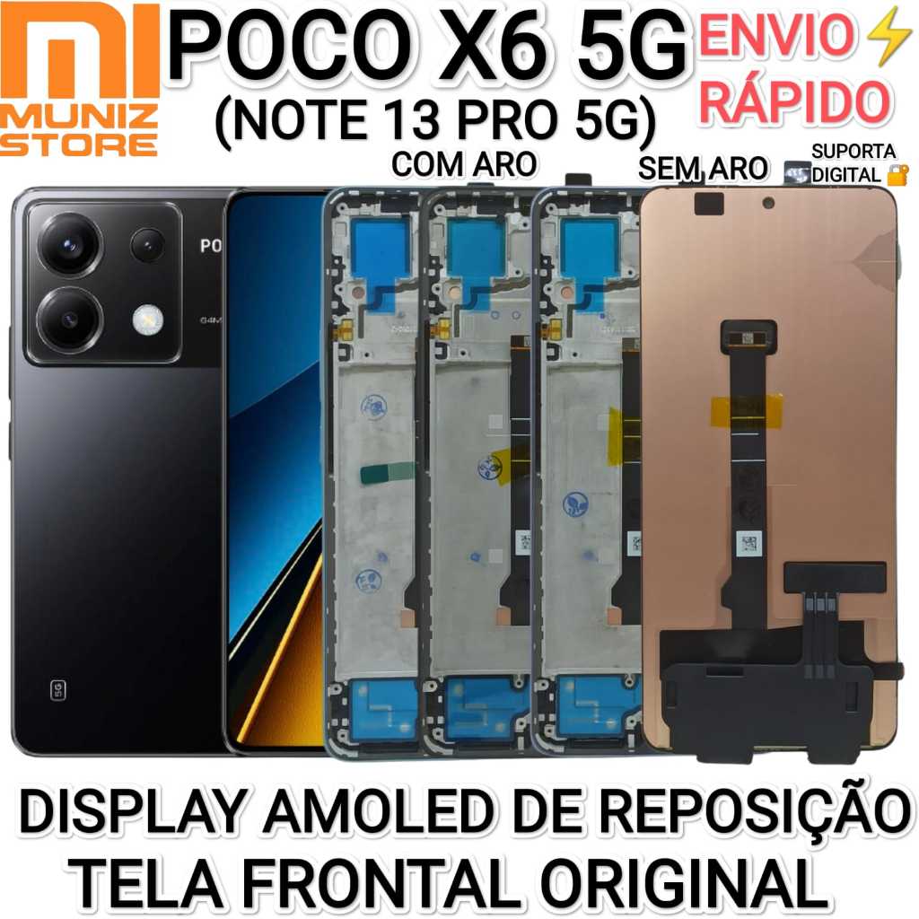 Display Redmi Note 13 Pro 5G/Poco X6 5G Amoled Moldura ou Sem Aro Original Módulo Frontal Chassi ...
