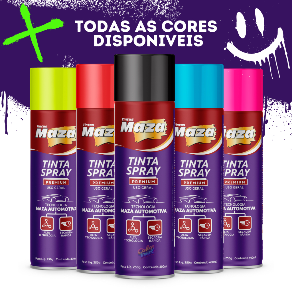 Tinta Spray Uso Geral Maza Todas as Cores Disponiveis Secagem Rápida ...
