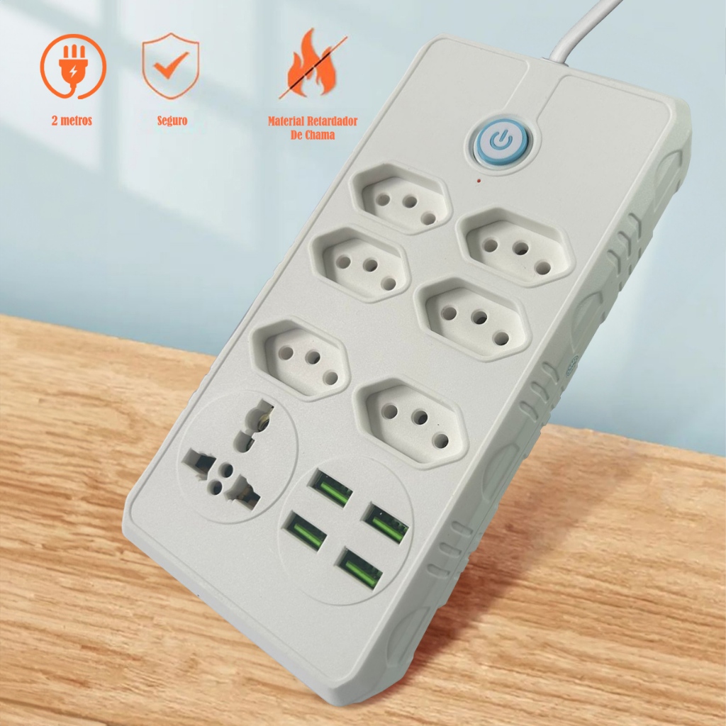 Filtro De Linha Extensão Elétrica 7 Tomadas Régua Bivolt C/ 2 Usb Cabo 2 Metro - ULIFE OFICIAL ...