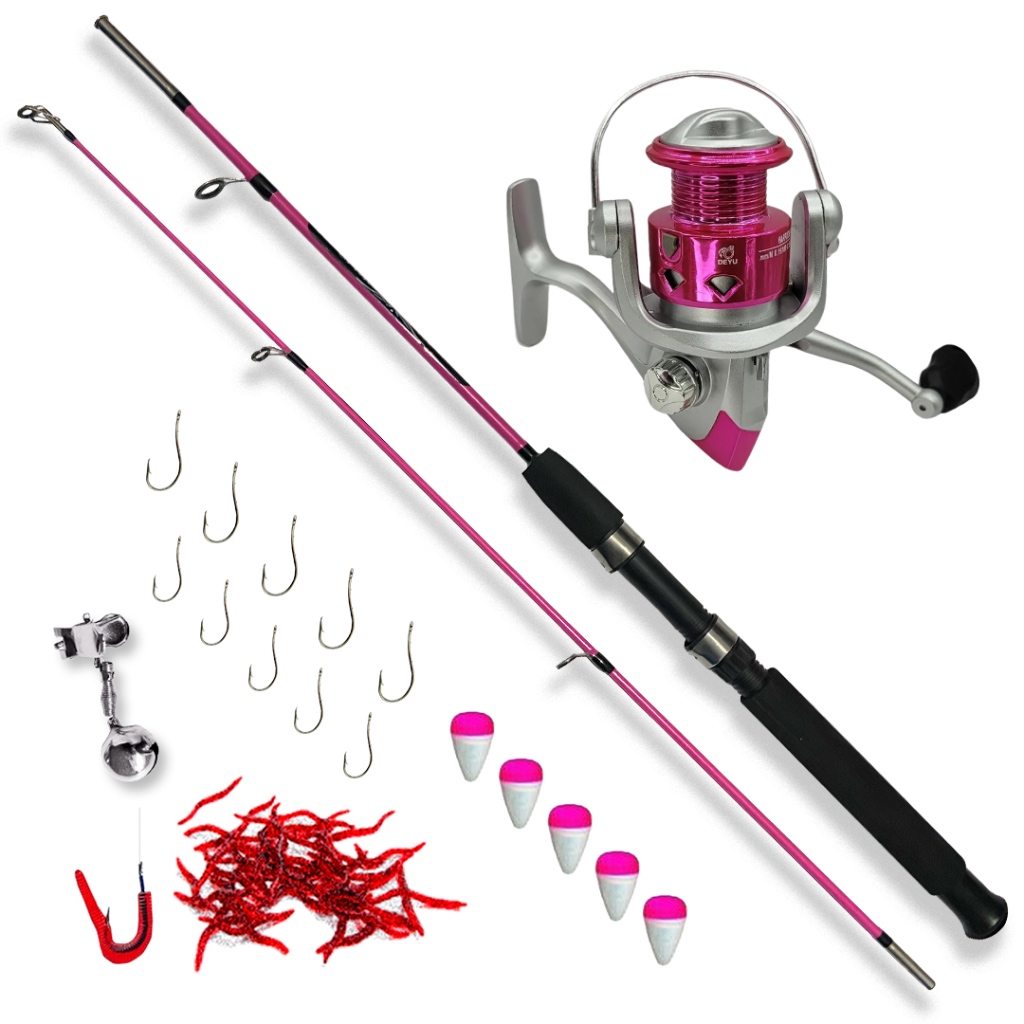 Kit De Pesca ROSA, Molinete + Vara Fibra de Vidro Maciça1,20 MTS 8-15 ...